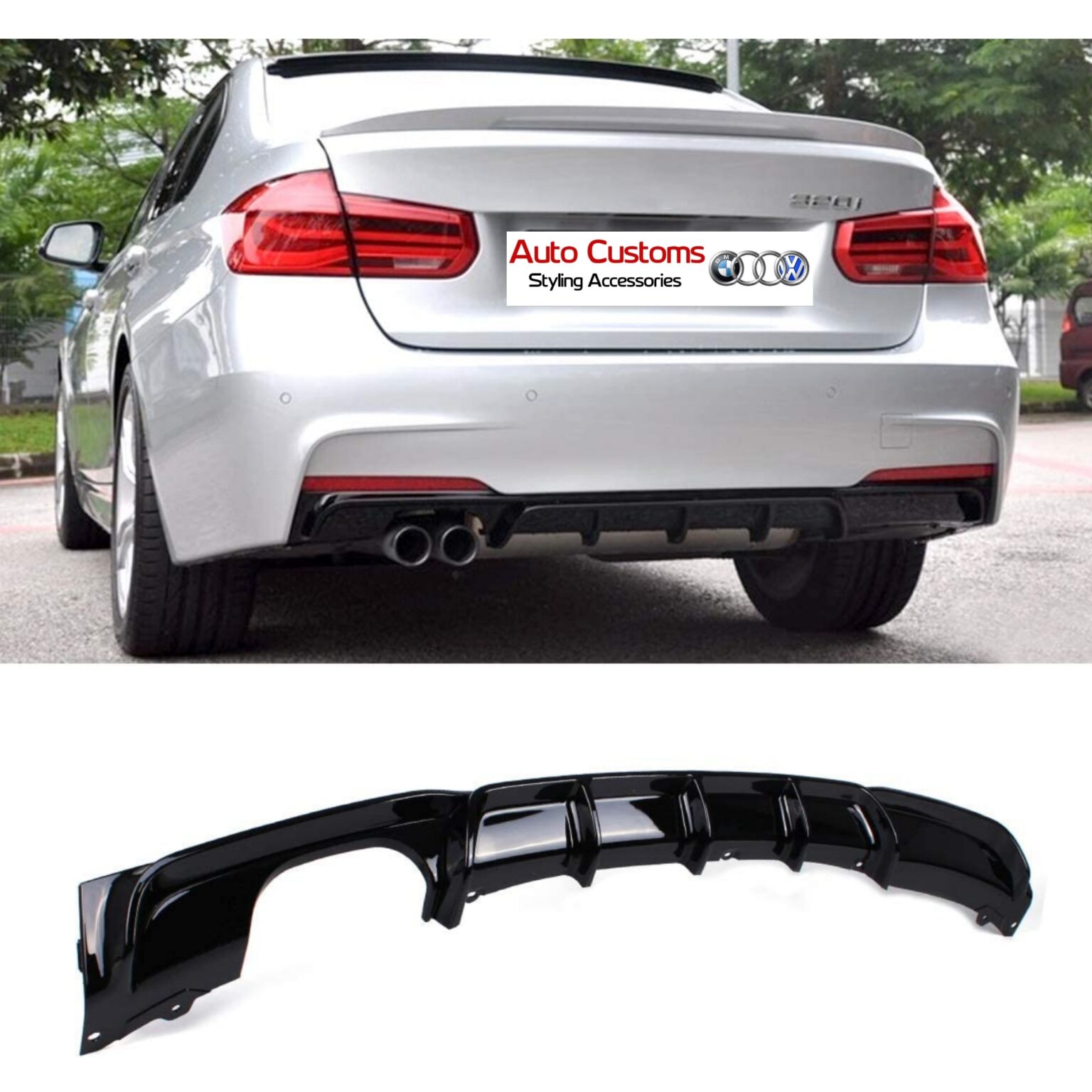 BMW F30 Double Pipe / Single Sided Rear Diffuser - Auto Customs - Cape Town